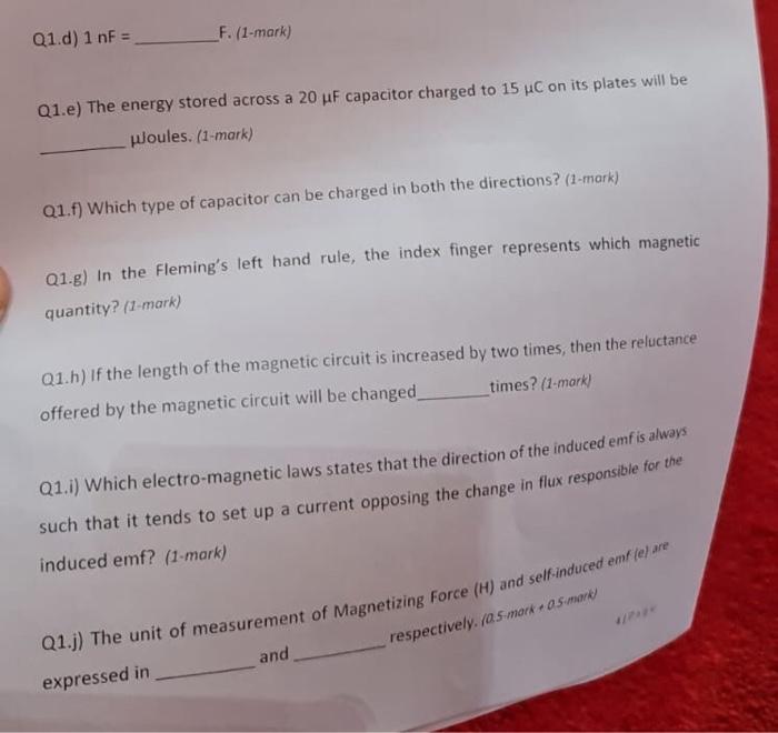 Solved Q1.e) The energy stored across a 20μF capacitor | Chegg.com