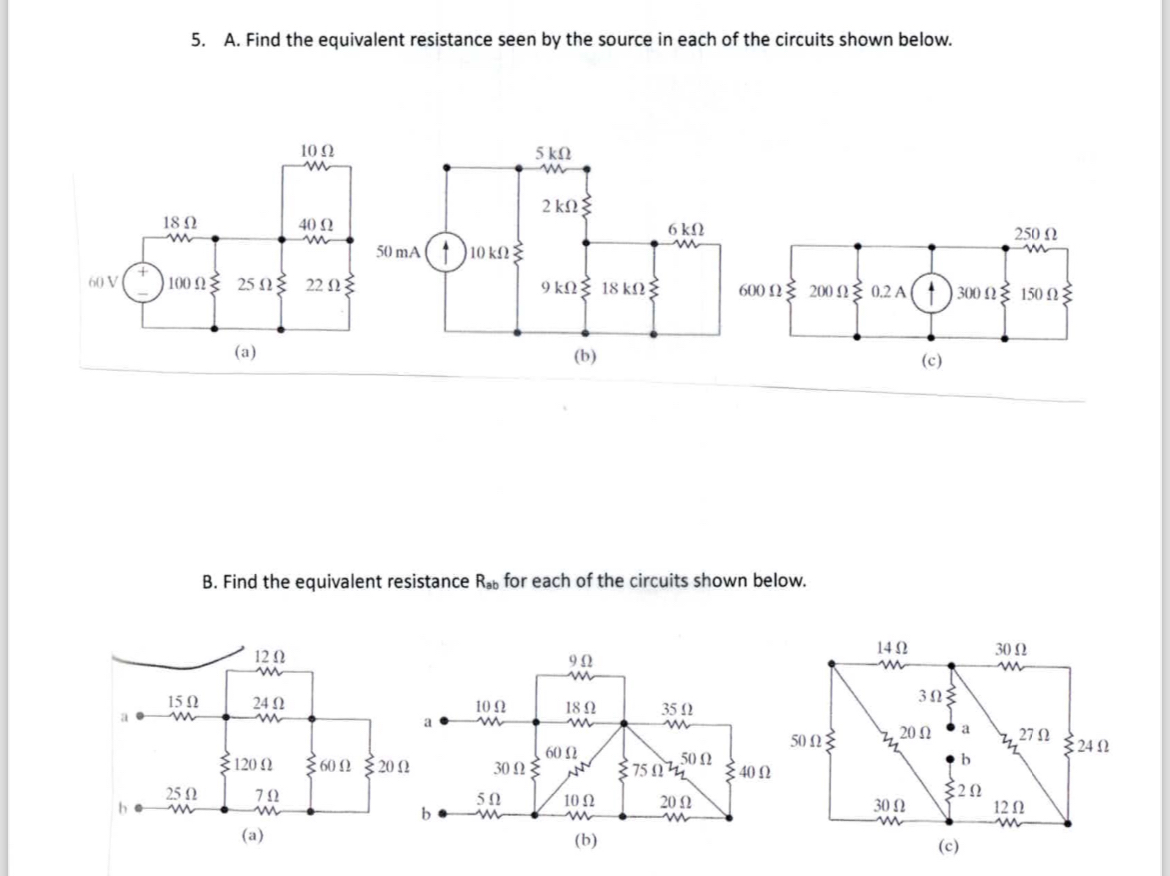Solved A. ﻿Find the equivalent resistance seen by the source | Chegg.com
