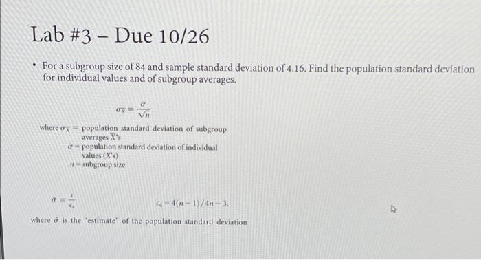 Solved - For a subgroup size of 84 and sample standard | Chegg.com