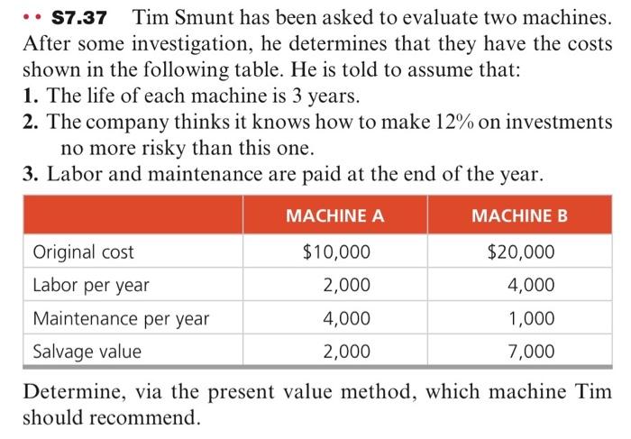 Solved 57.37 Tim Smunt has been asked to evaluate two | Chegg.com