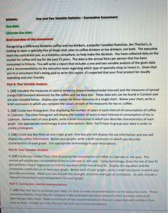 Solved The following data sets can be found in Content.MDM4U | Chegg.com