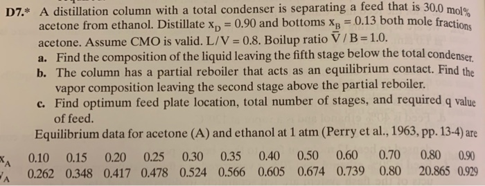 Solved 07.* A distillation column with a total condenser is | Chegg.com