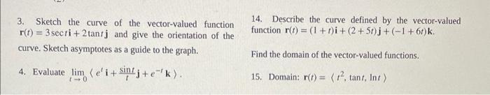 Solved 14. Describe the curve defined by the vector-valued | Chegg.com