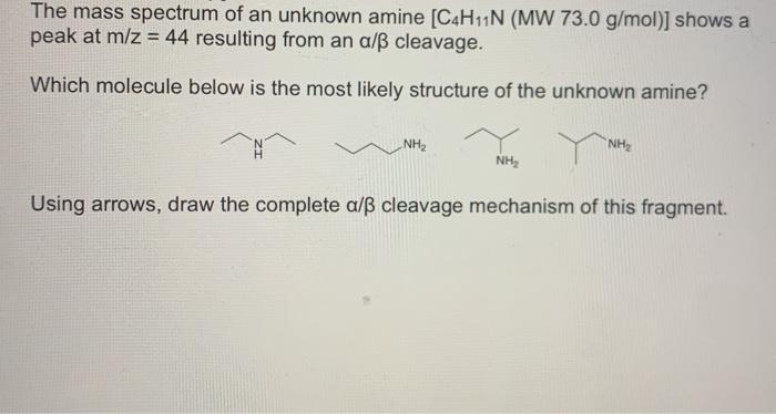 Solved The mass spectrum of an unknown amine (C4H11N (MW | Chegg.com