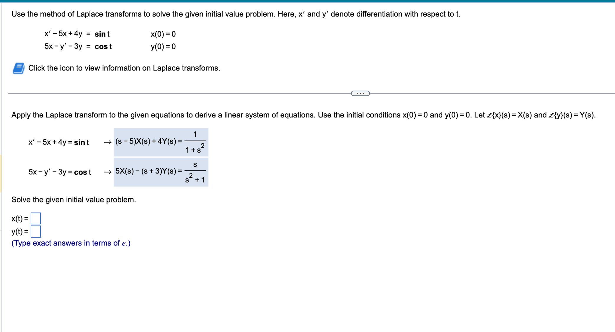 Solved Use the method of Laplace transforms to solve the | Chegg.com