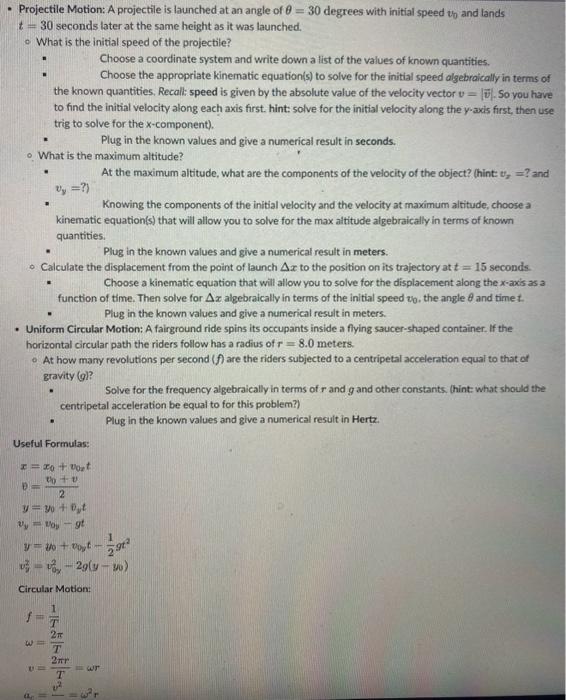 Solved - Projectile Motion: A projectile is launched at an | Chegg.com