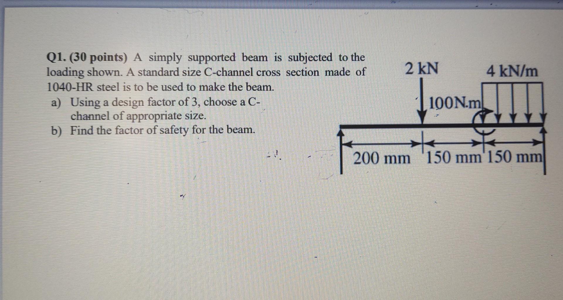 Solved Q1. (30 points) A simply supported beam is subjecte | Chegg.com