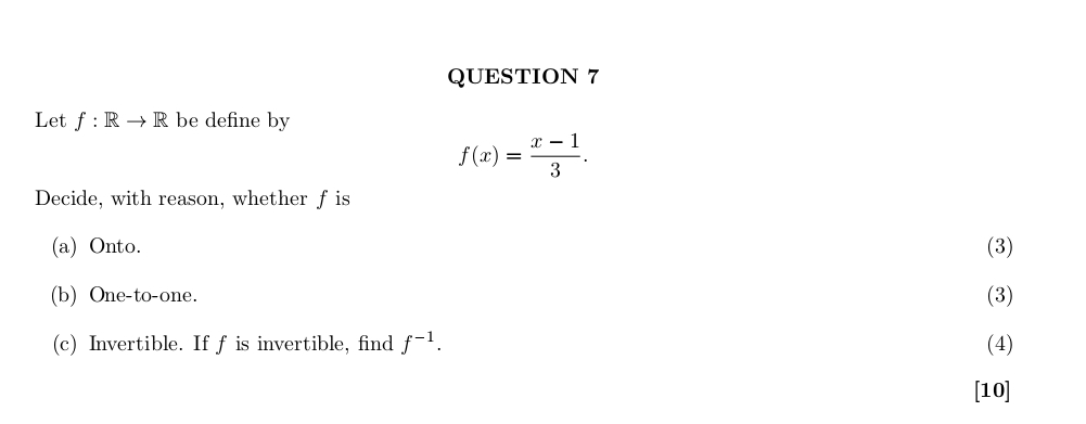 Solved QUESTION 7Let f:R→R ﻿be define byf(x)=x-13.Decide, | Chegg.com