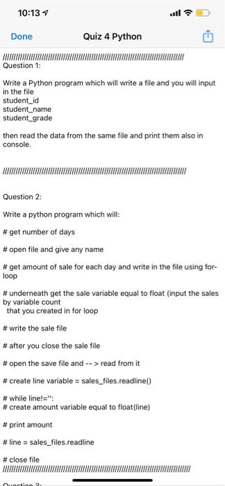 Solved Write a Python program which will write a file and | Chegg.com