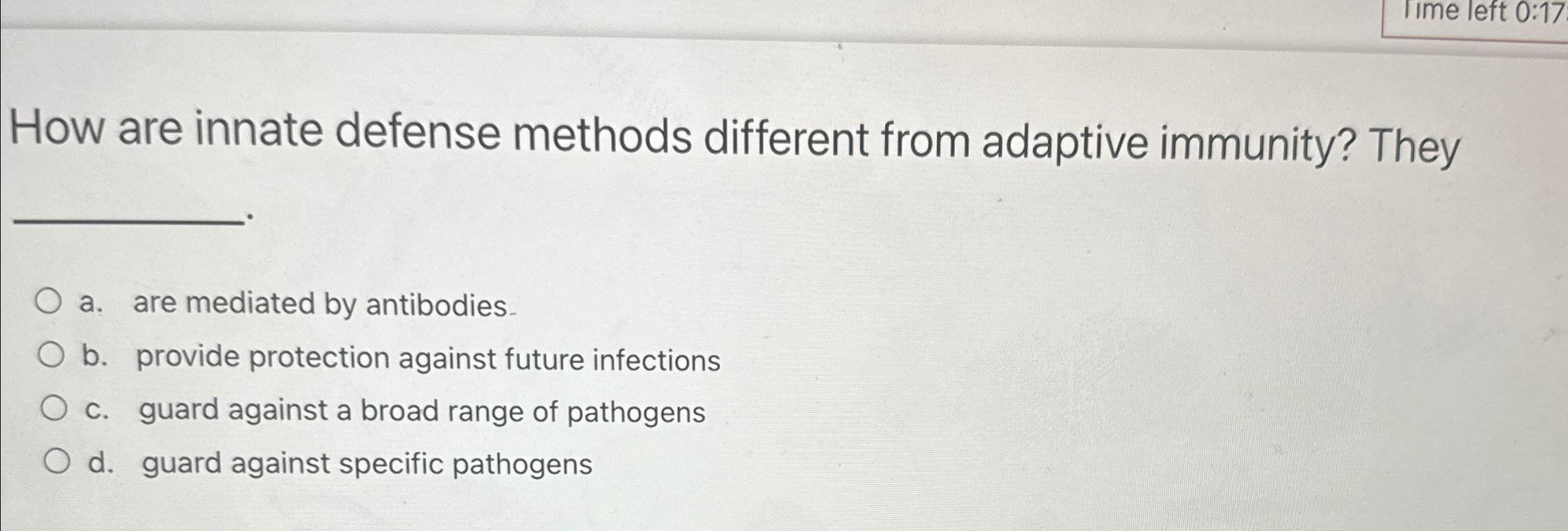 Solved How are innate defense methods different from | Chegg.com