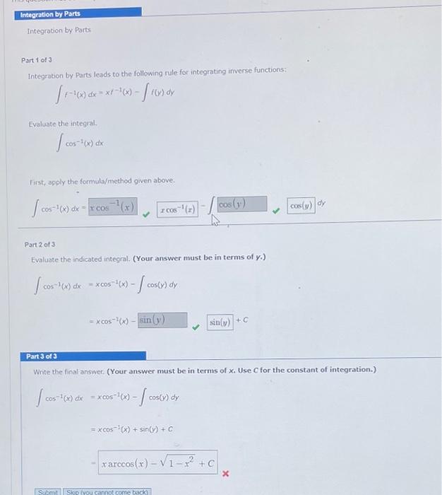 Solved Integration by Parts leads to the following rule for | Chegg.com