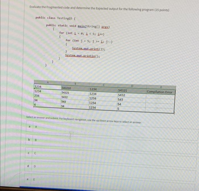 Solved Evaluate the Fragmented code and determine the | Chegg.com