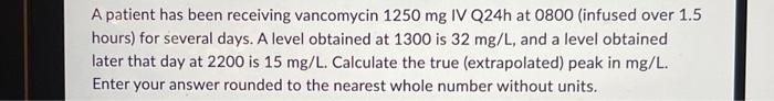 Solved A patient has been receiving vancomycin 1250mg IV | Chegg.com