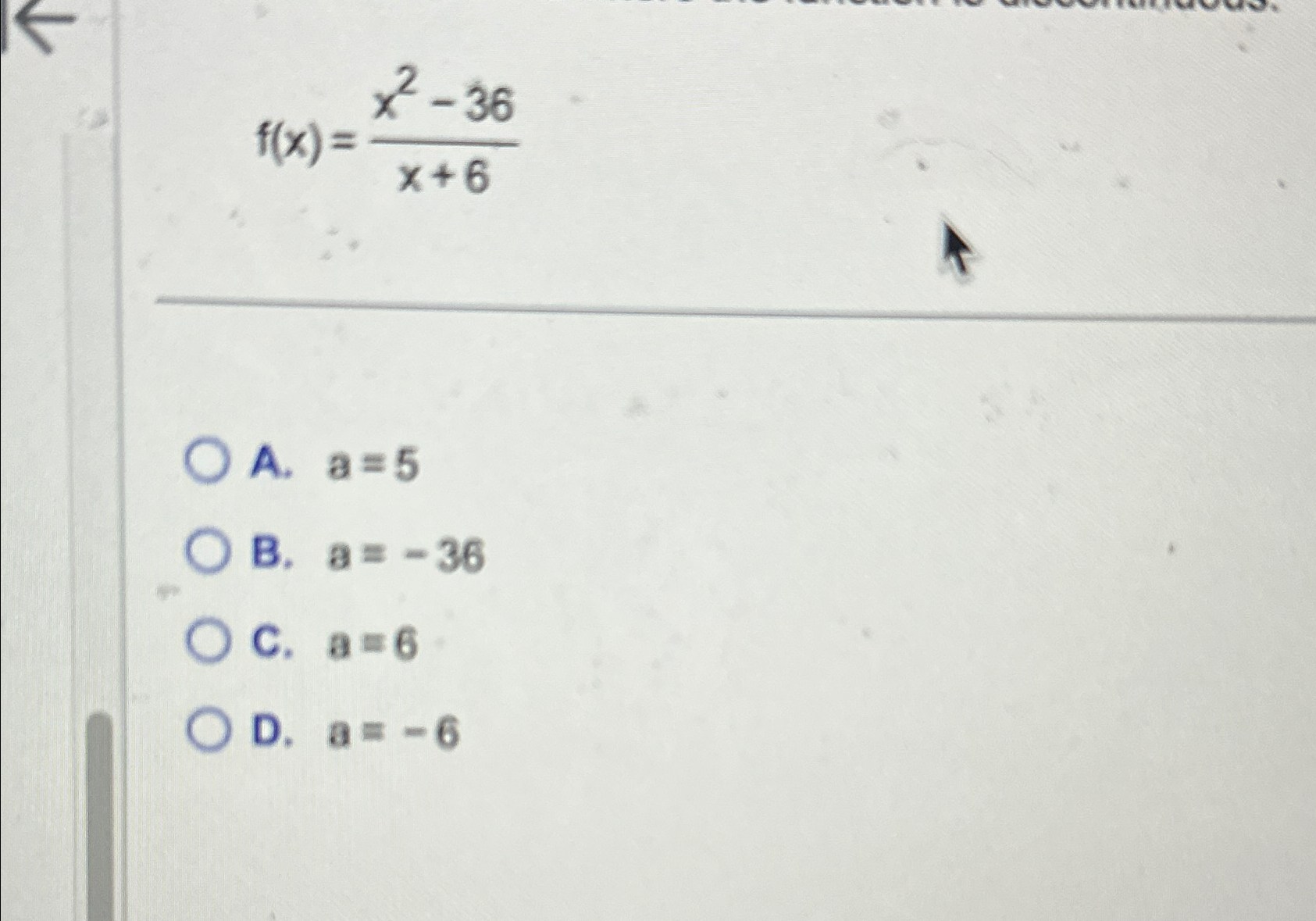 Solved f(x)=x2-36x+6A. a=5B. a=-36C. a=6D. a=-6 | Chegg.com