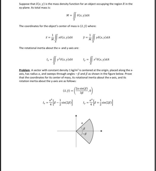 Solved Suppose that 8(x,y) is the mass density function for | Chegg.com