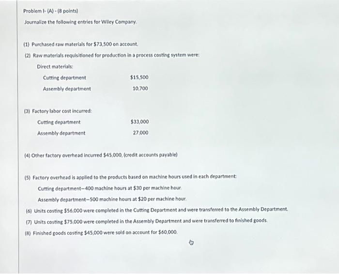 Solved Problem 1−(A)−(8 points ) Journalize the following | Chegg.com