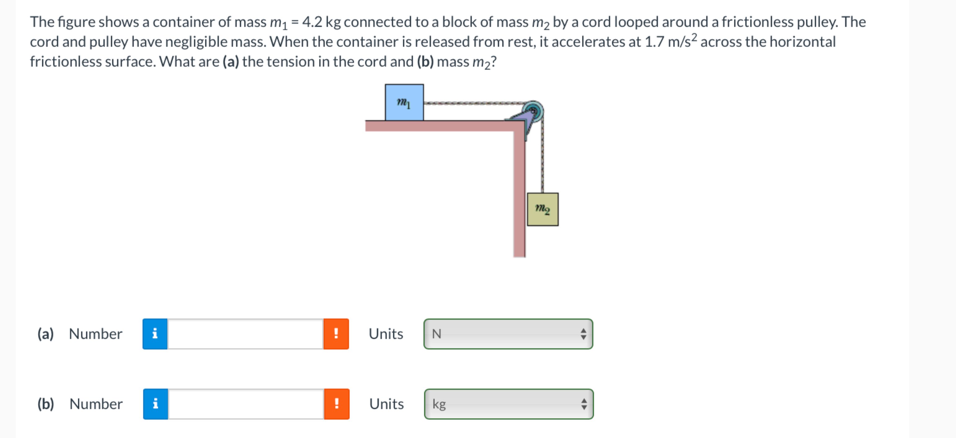 Solved The figure shows a container of mass m1=4.2kg | Chegg.com