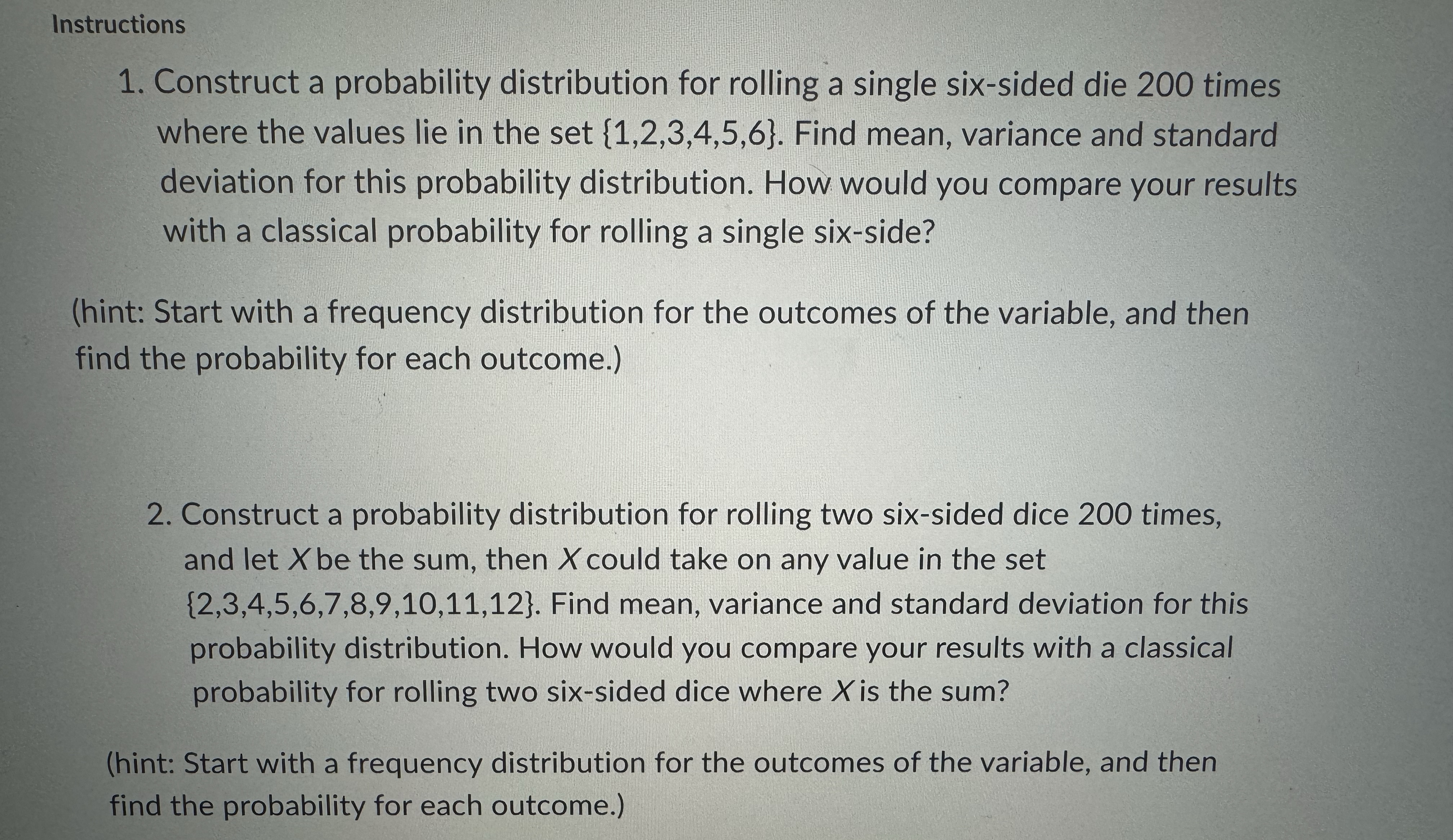 Solved InstructionsConstruct a probability distribution for | Chegg.com