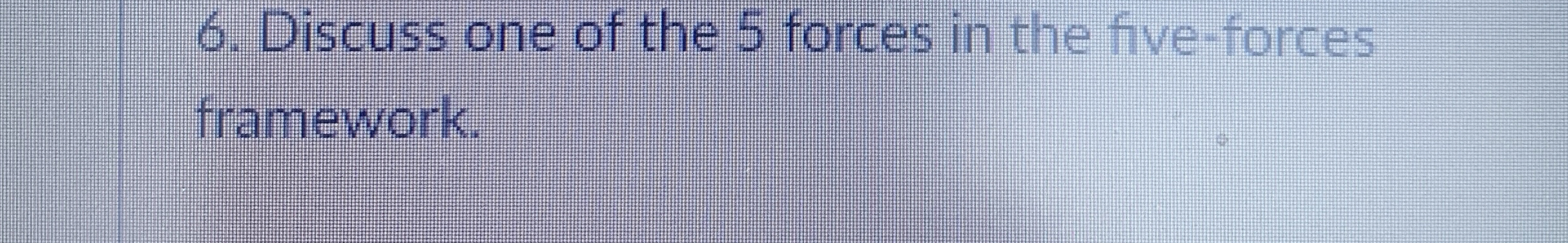 Solved Discuss one of the 5 ﻿forces in the five-forces | Chegg.com