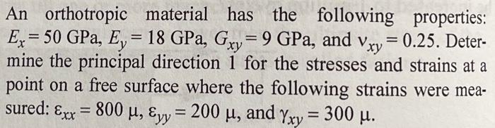 Solved An orthotropic material has the following properties: | Chegg.com