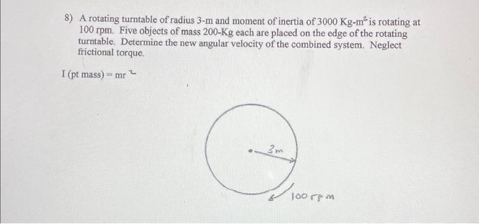 Solved 8) A rotating turntable of radius 3−m and moment of | Chegg.com