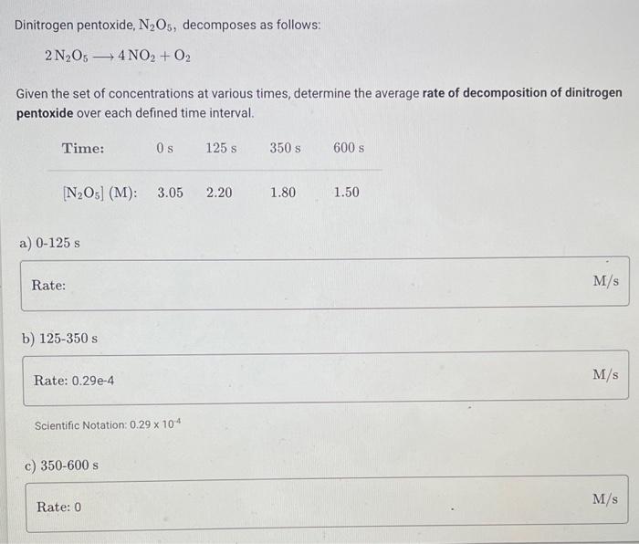 Solved Dinitrogen pentoxide, N2O5, decomposes as follows: 2 | Chegg.com