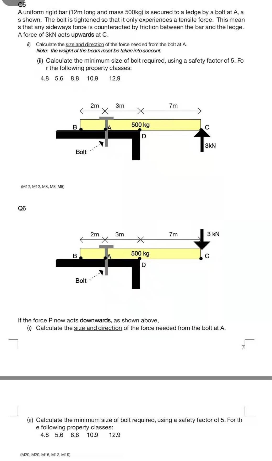 Solved Q5 A uniform rigid bar (12m long and mass 500kg) is | Chegg.com