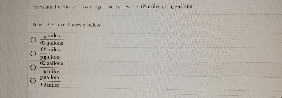 Solved Translate the phrase into an algebraic expression: 62 | Chegg.com
