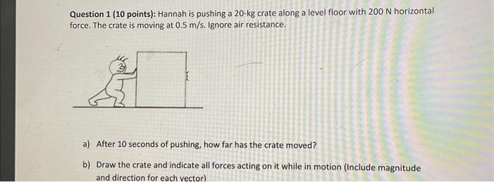 Solved Hannah is pushing a 20-kg crate along a level floor | Chegg.com