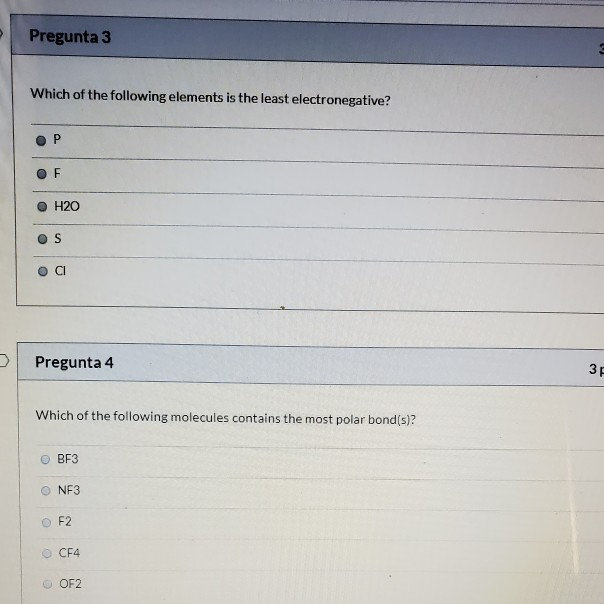 Solved Pregunta 3 Which of the following elements is the | Chegg.com