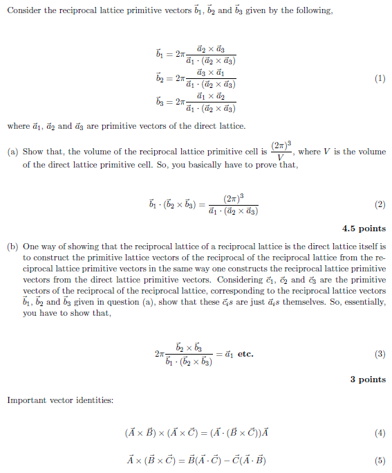 Solved Consider the reciprocal lattice primitive vectors | Chegg.com