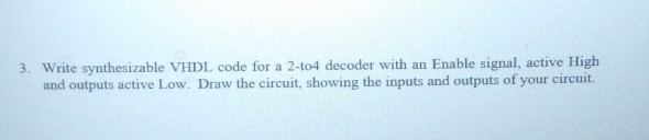 Solved 3 Write Synthesizable Vhdl Code For A 2 To4 Decoder