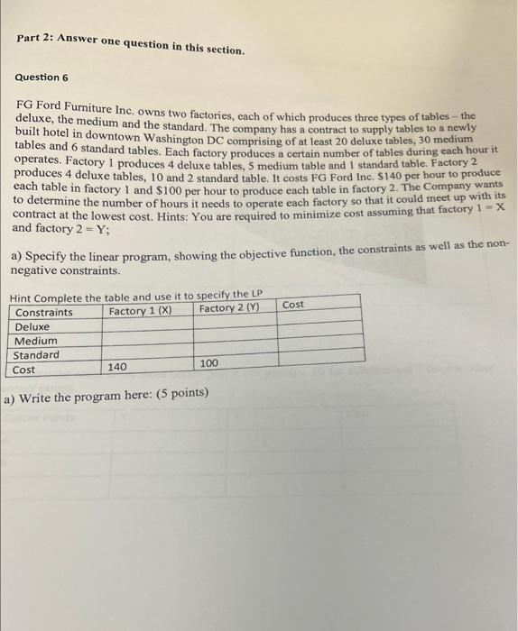 Solved Question 6 FG Ford Furniture Inc, owns two factories, | Chegg.com