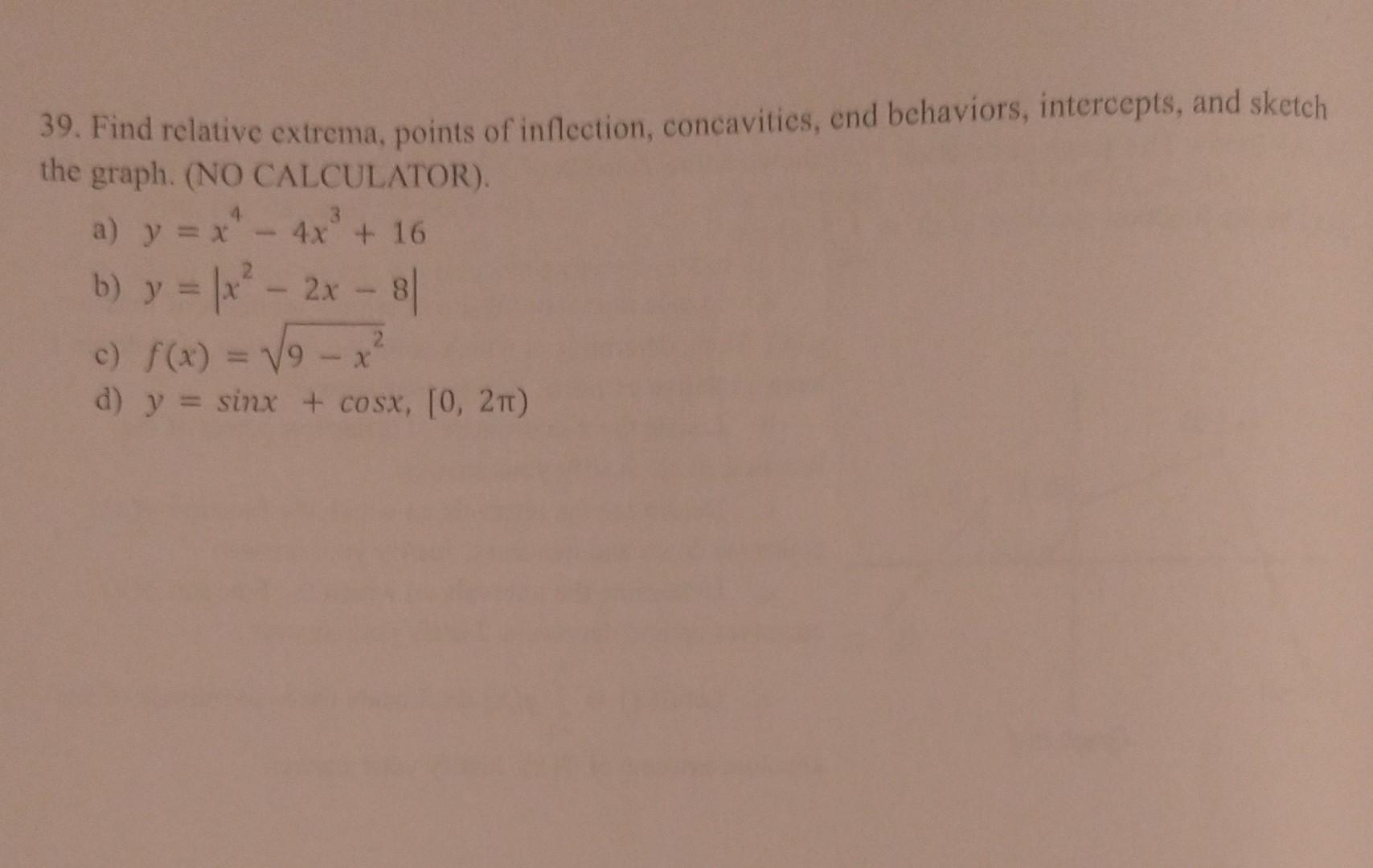 Solved 39. Find relative extrema, points of inflection, | Chegg.com
