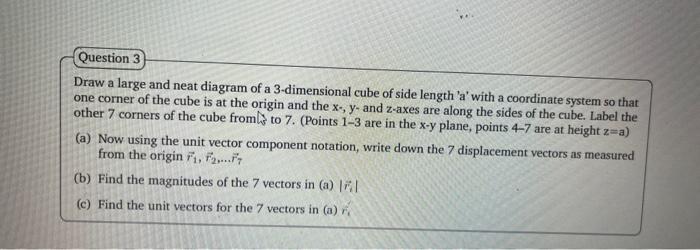 Solved Draw a large and neat diagram of a 3-dimensional cube | Chegg.com