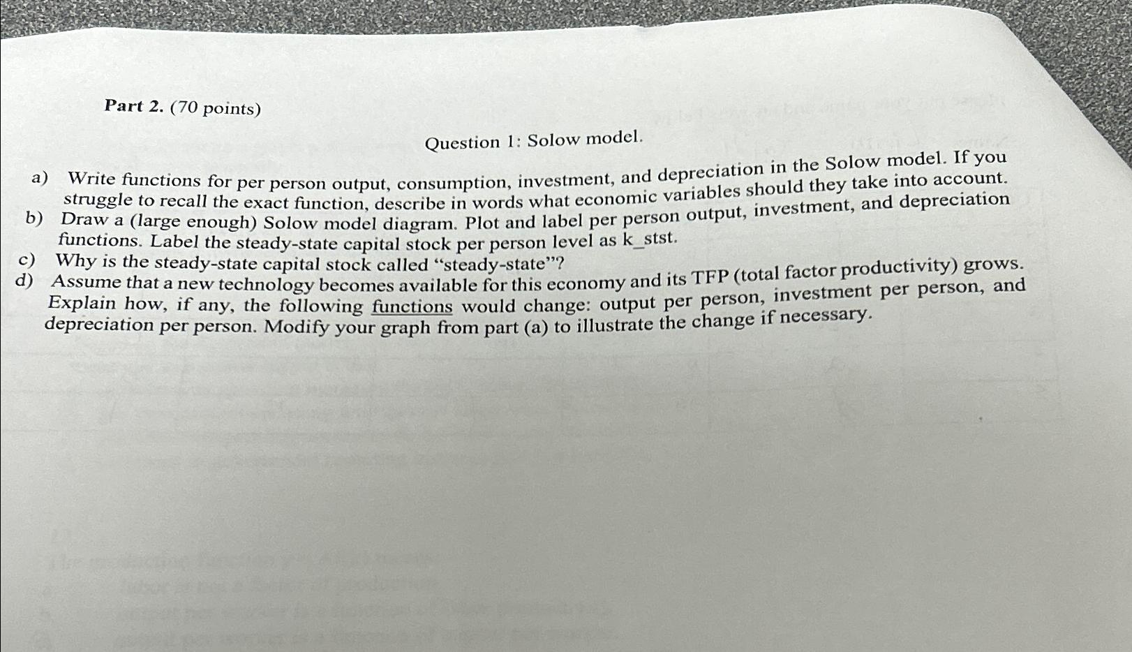 Solved Part 2. (70 ﻿points)Question 1: Solow model.a) ﻿Write | Chegg.com