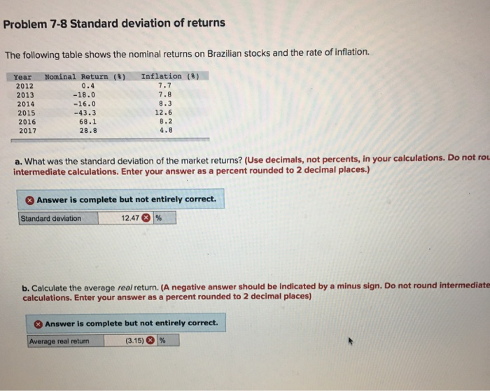 Solved Problem 7-8 Standard deviation of returns The | Chegg.com