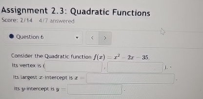 Solved Assignment 2.3: Quadratic FunctionsScore: 214,47 | Chegg.com