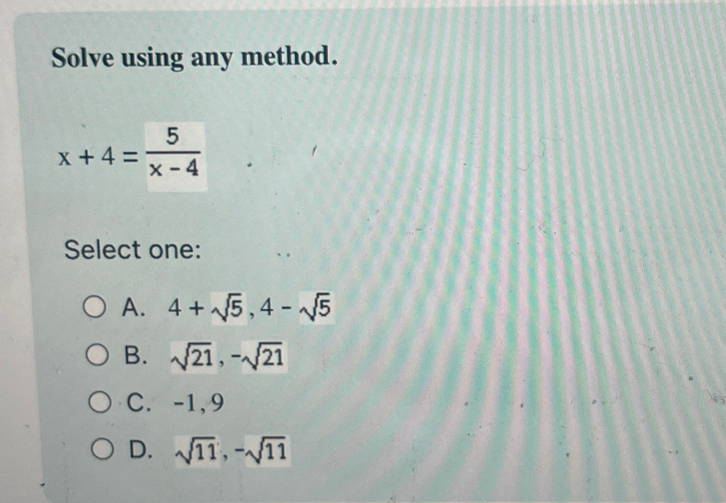 Solved Solve using any method.x+4=5x-4Select | Chegg.com