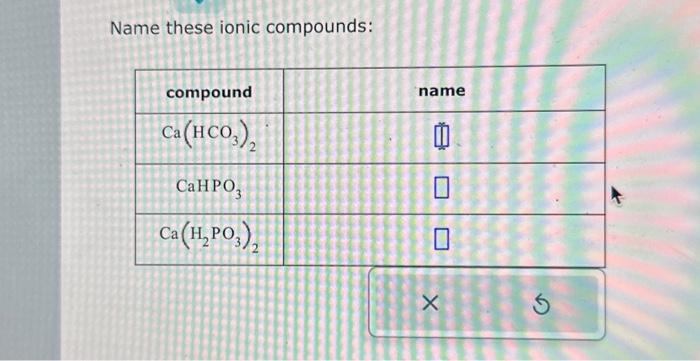 Solved Name these ionic compounds: compound Ca (HCO3)₂ | Chegg.com