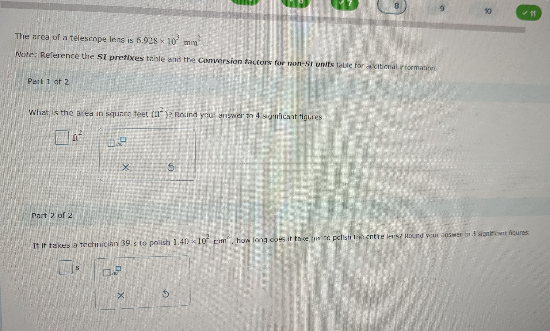 Solved 891011The area of a telescope lens is | Chegg.com