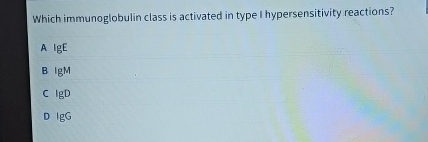 Solved Which immunoglobulin class is activated in type I | Chegg.com