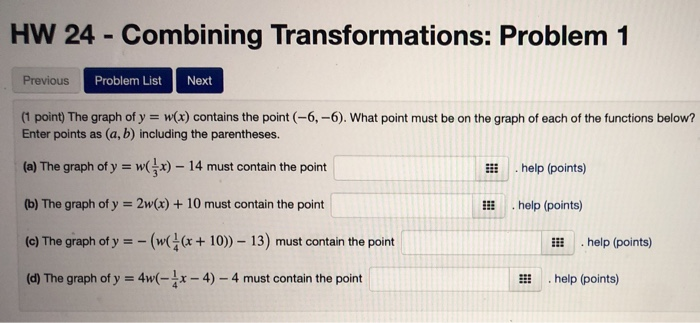 Solved HW 24 - Combining Transformations: Problem 1 Previous | Chegg.com
