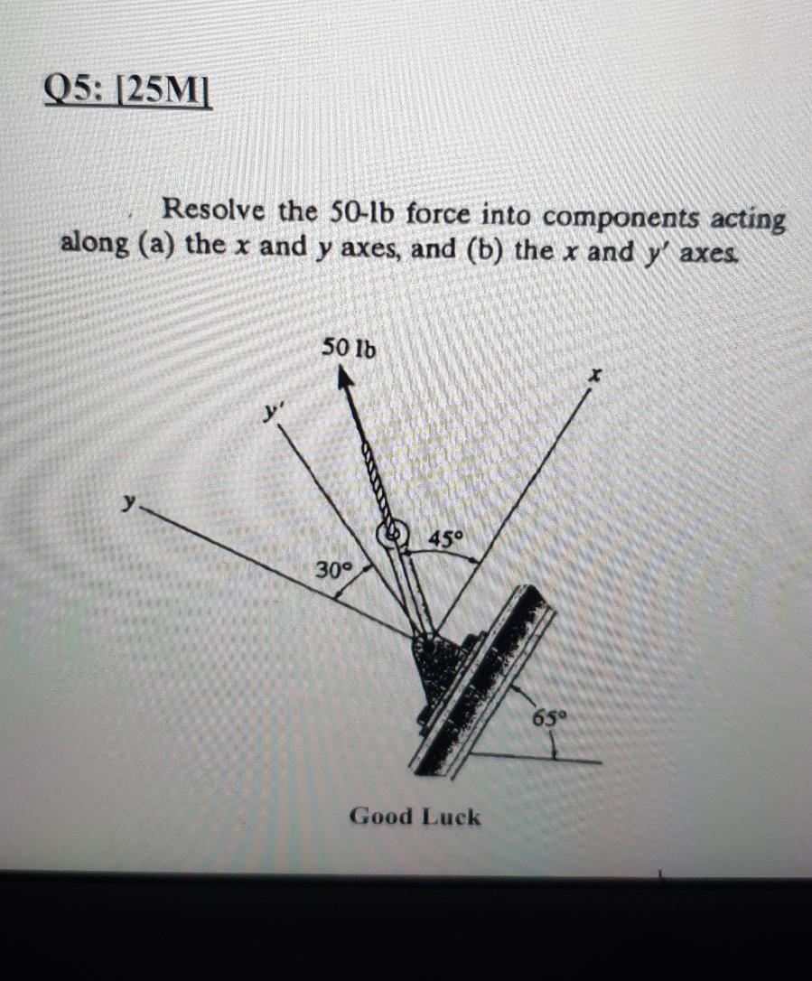 Solved Q5: [25M] Resolve the 50-lb force into components | Chegg.com