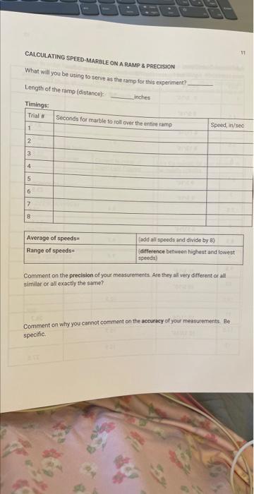 CALCULATING SPEED-MARBLE ON A RAMP S PAECISION What | Chegg.com