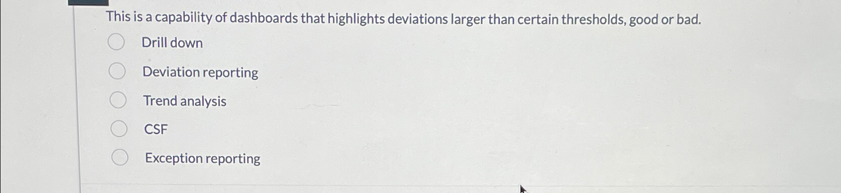 Solved This is a capability of dashboards that highlights | Chegg.com
