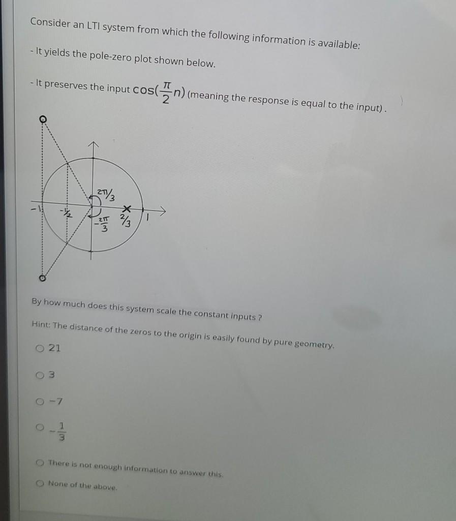 Solved Consider an LTI system from which the following | Chegg.com
