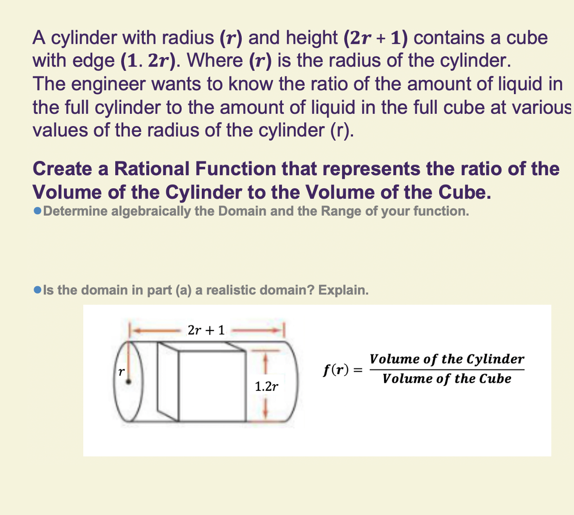 Solved A cylinder with radius (r) ﻿and height (2r+1) | Chegg.com