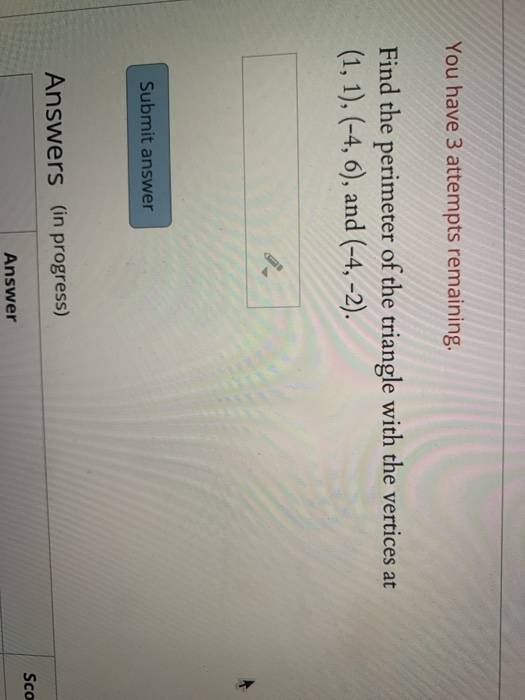 Solved You have 3 attempts remaining, Find the perimeter of | Chegg.com