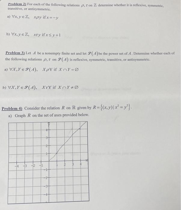 Solved Problem 2 For Each Of The Following Relations ρ τ On